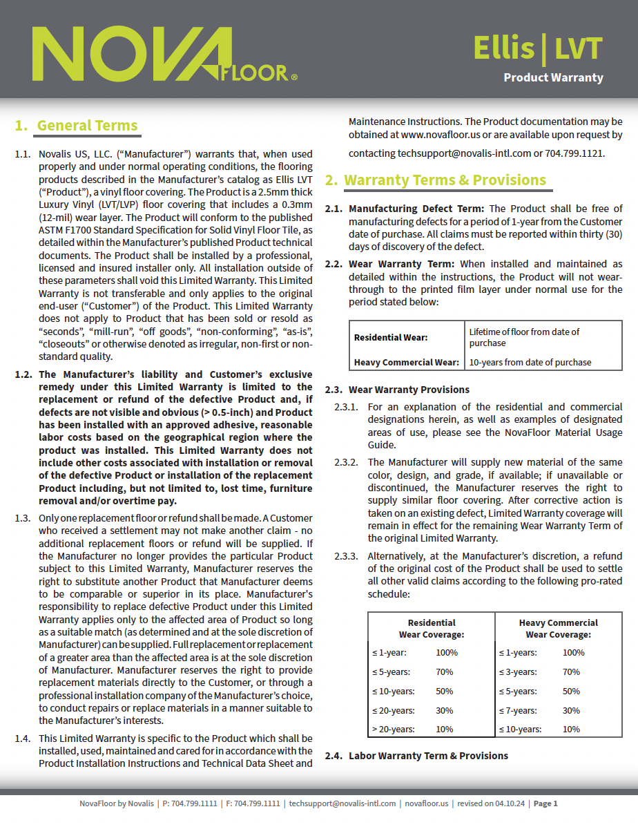Ellis Tech Info | NovaFloor Luxury Vinyl Tile
