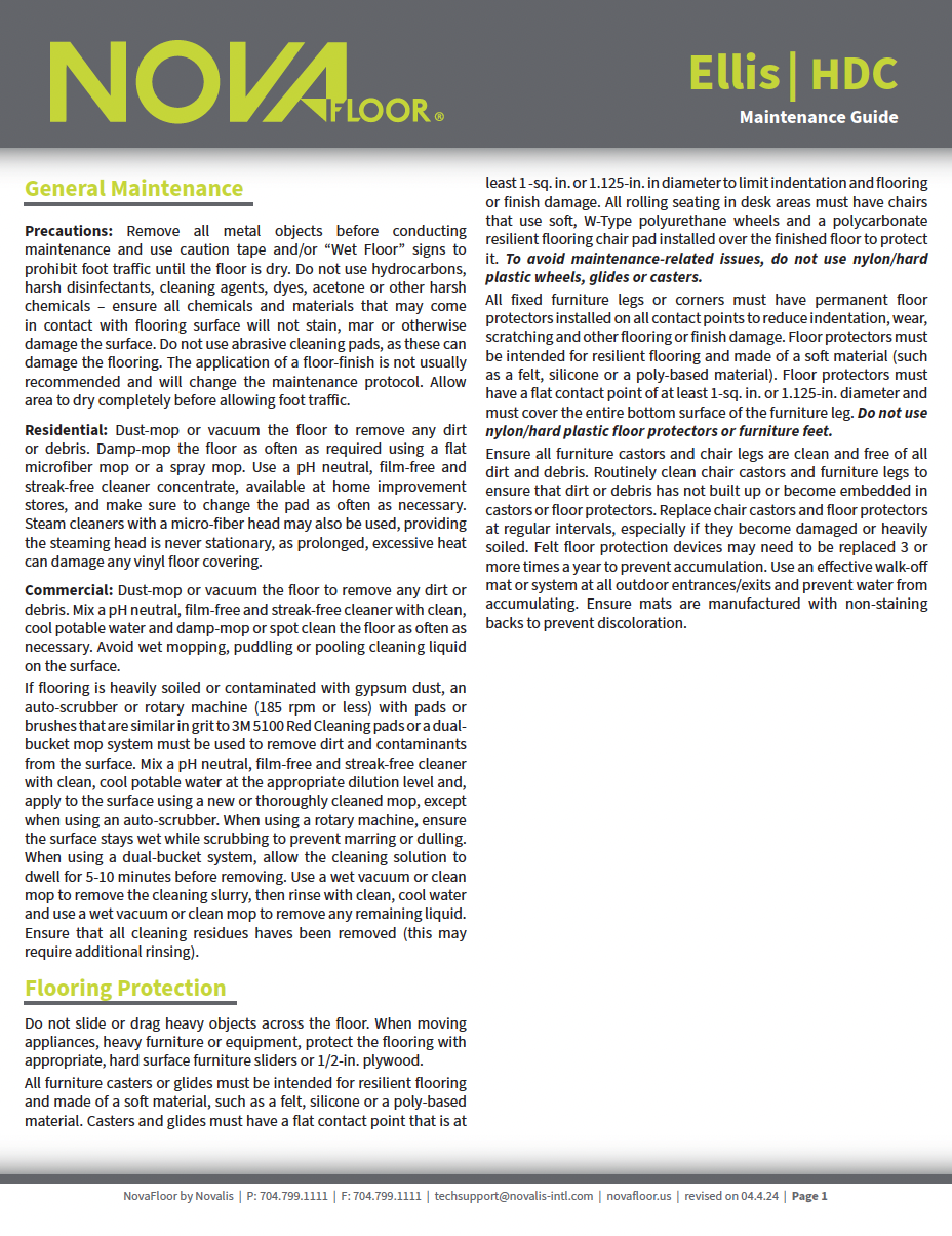 Ellis Tech Info | NovaFloor Luxury Vinyl Tile